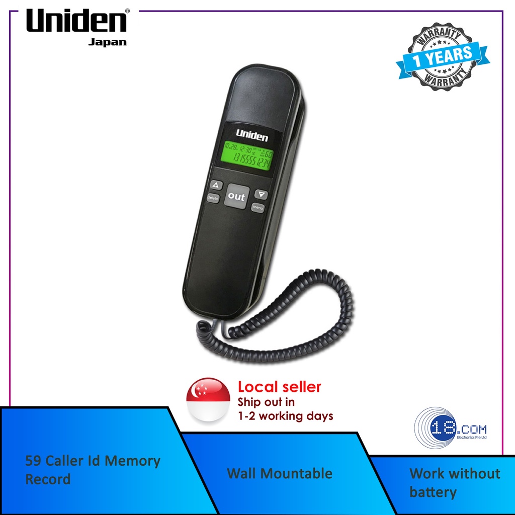 Uniden AS7103 Black Slimline Caller ID Corded Phone | Shopee Philippines