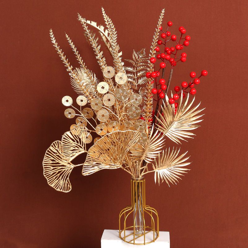 Golden Artificial Plants Bouquet for CNY New Year 2025 Ornaments Home ...