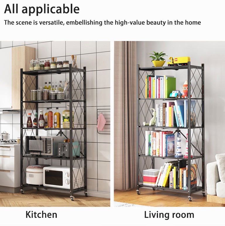 3-5Layer Kitchen Rack organizer Folding Racks Rack Shelves With Wheels ...