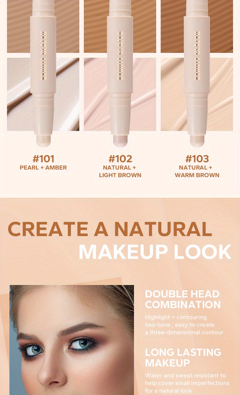 BEAUTY GLAZED Double Head Highlighter and Contour Long-lasting ...