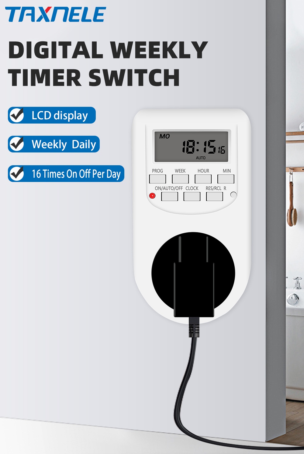 110V 125V 130V Digital Timer Switch Electronic 12/24 Hour Weekly ...