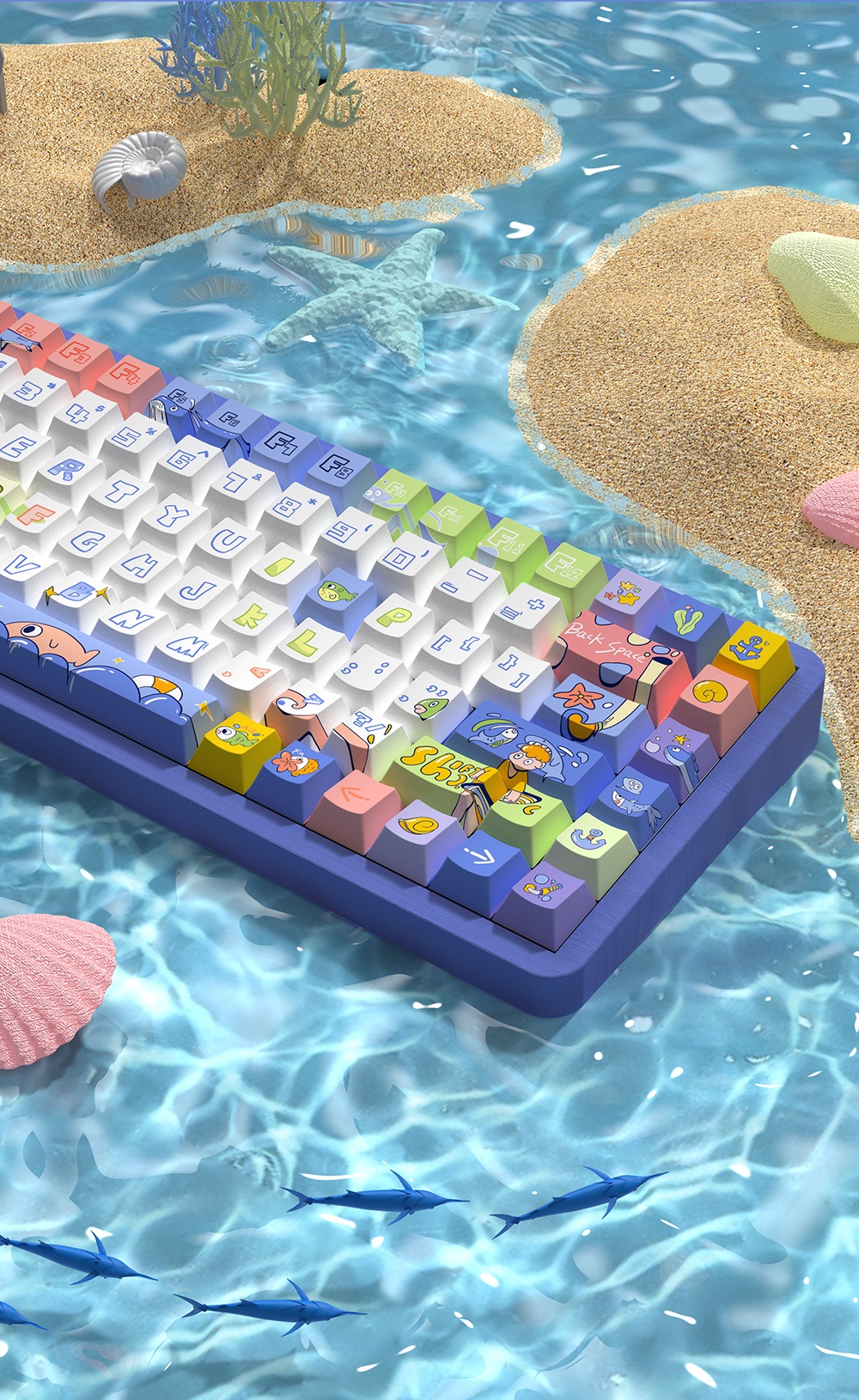 Ocean Cherry high theme keycap blue and white PBT thermal sublimation ...