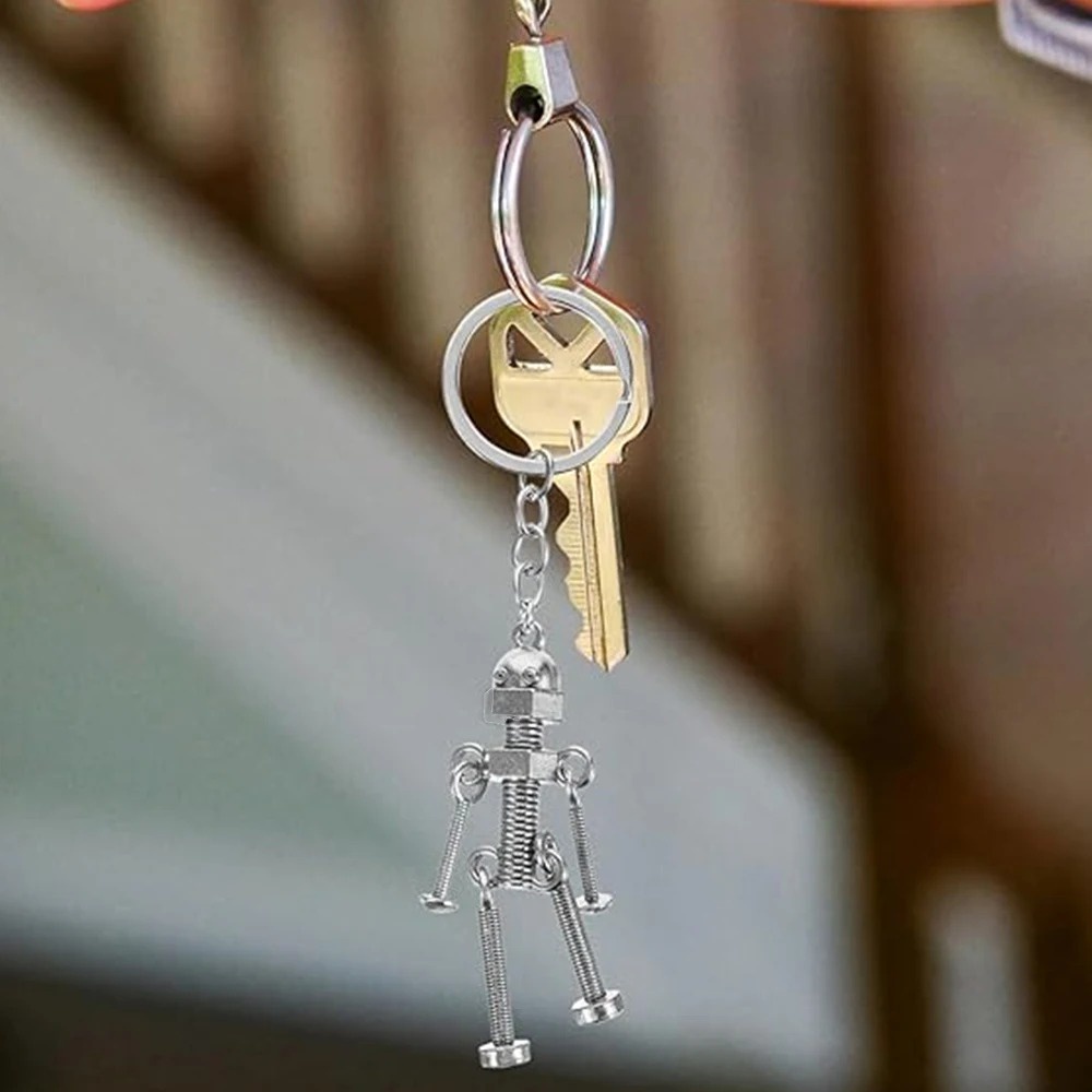 Vintage Mechanical Screw Robot Keychain Creative Movable Joint ...
