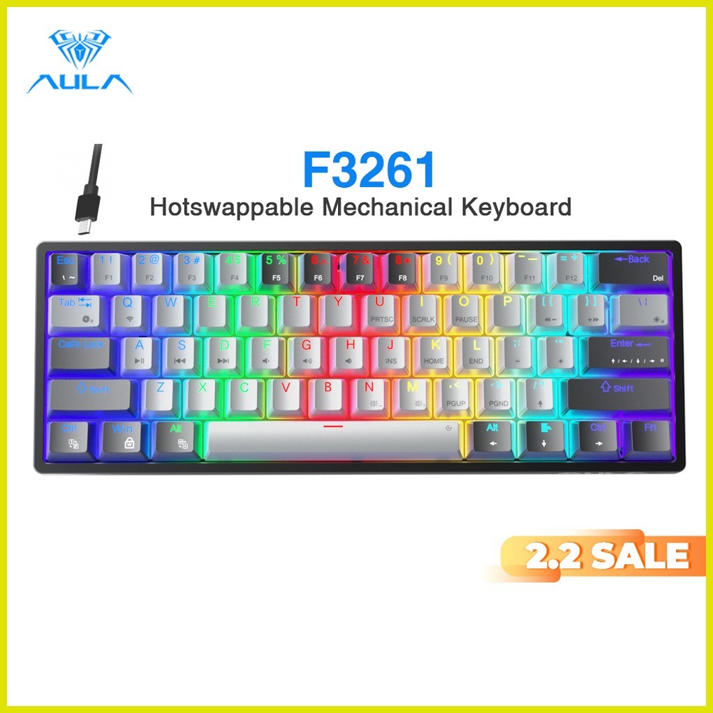 AULA F3261 61 Keys Wired Mechanical Keyboard RGB Hot Swappable Compact ...
