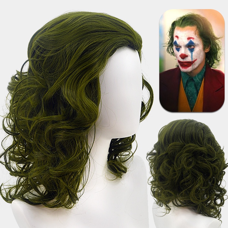 Anime wig clown Arthur Flake mixed green short curly hair Halloween ...