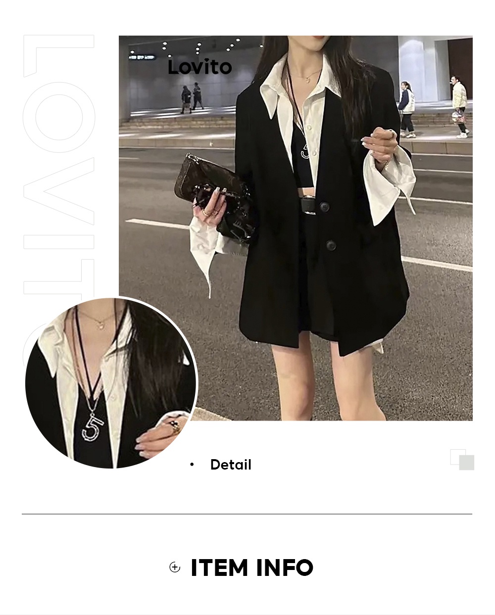 Lovito Women Formal Work Cloak Patchwork Fake 2-In-1 Pocket Button ...