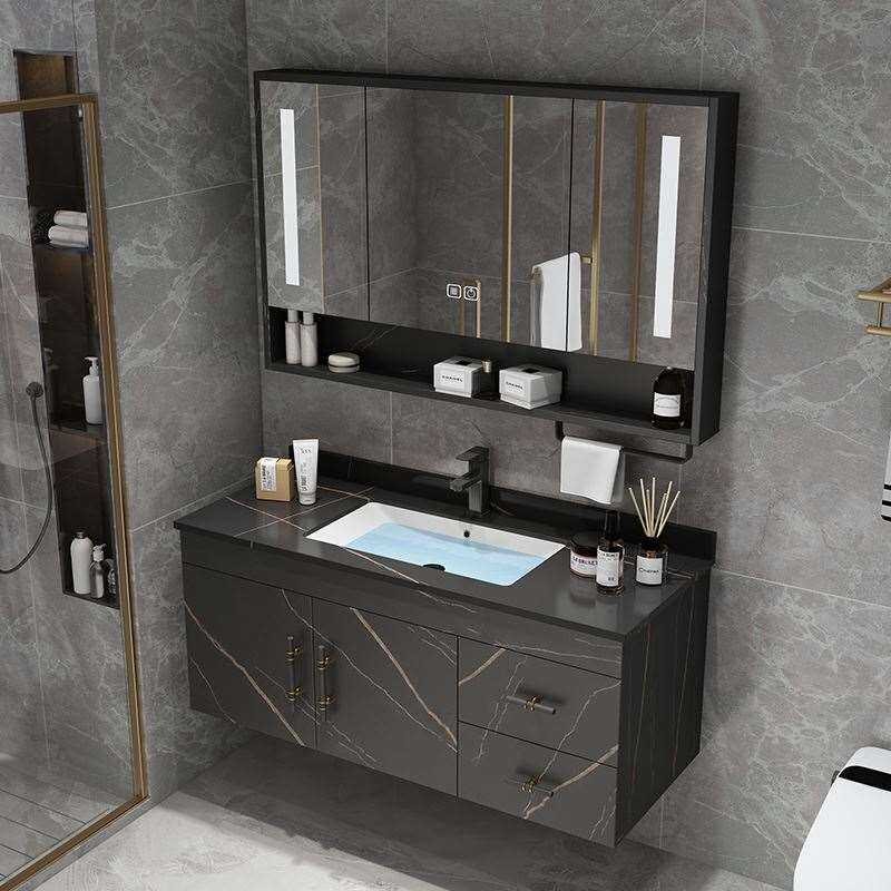 Rock slab light luxury bathroom cabinet combination solid wood modern ...