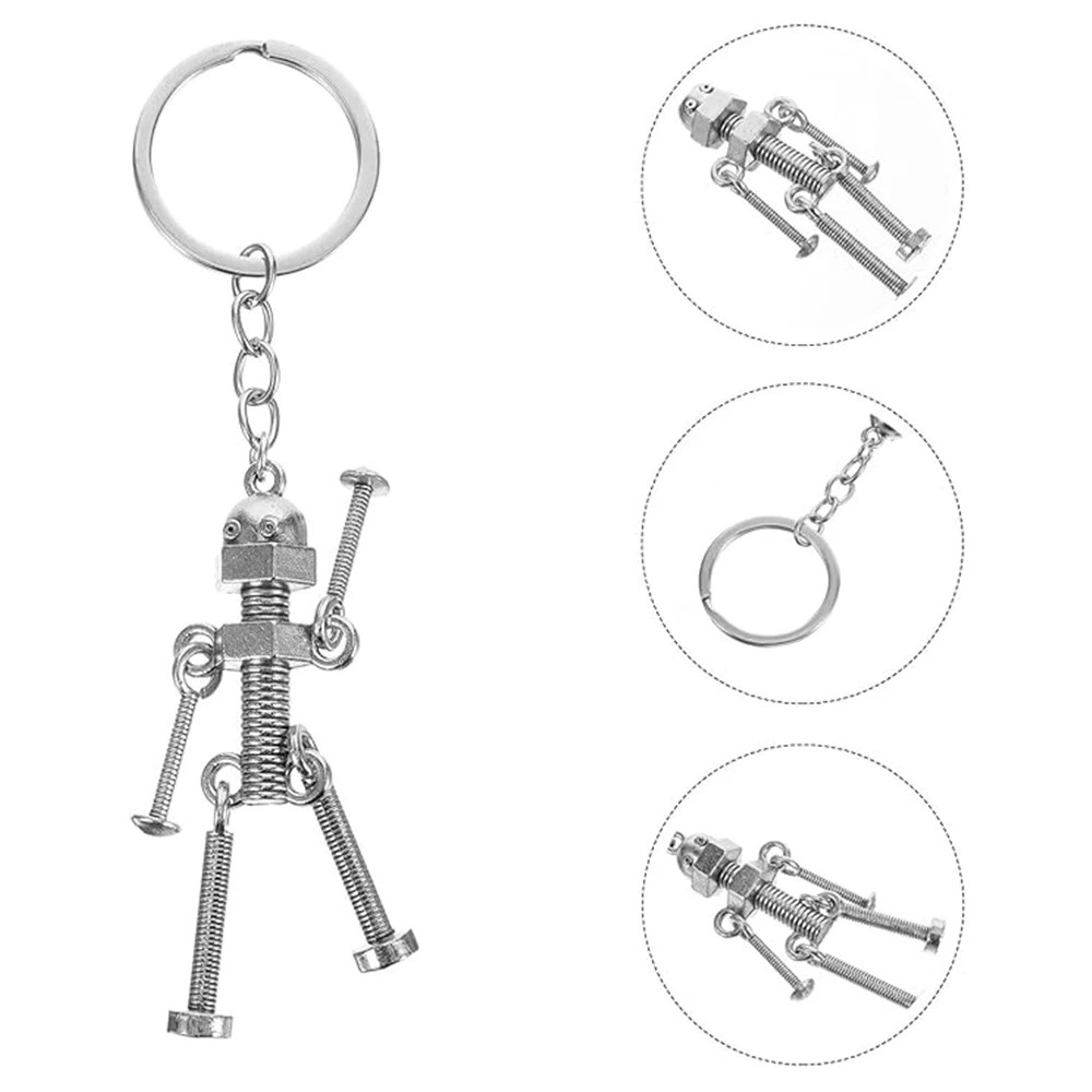 Vintage Mechanical Screw Robot Keychain Creative Movable Joint ...