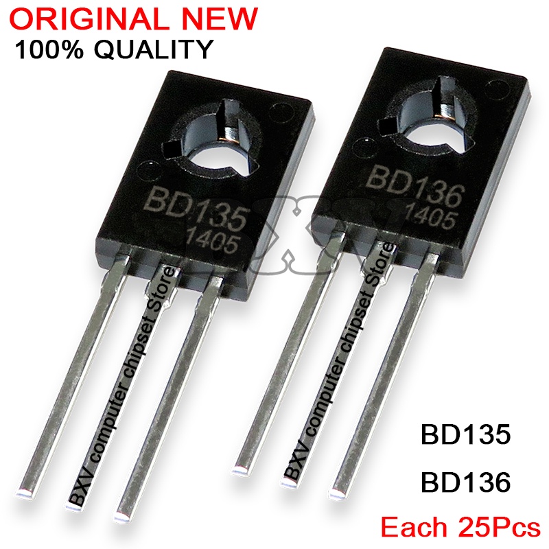 50PCS BD135 + BD136 Each 25PCS Transistor TO-126 IBUW PNP NPN Epitaxial ...