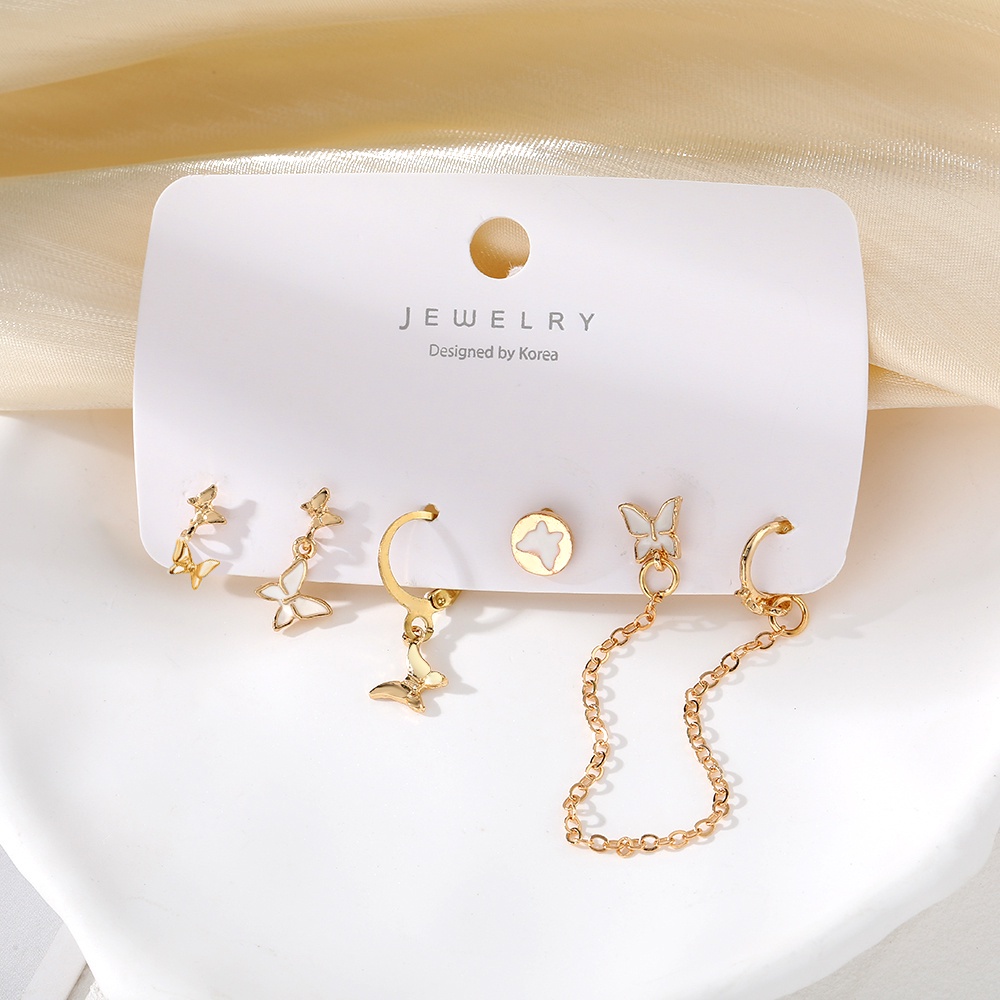 3 Pieces/Set White Epoxy Chain Asymmetric Butterfly Set Earrings ...