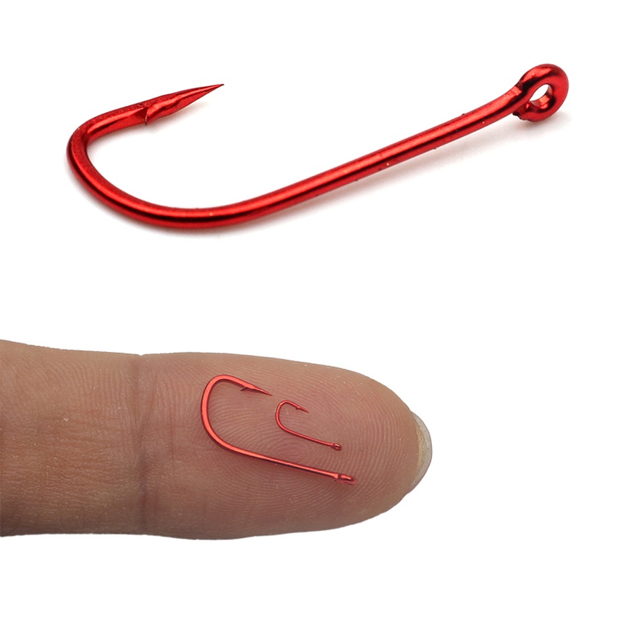 100pcs/bag Ringed Red Fishing Hooks with eye Live-Bait Hook High Carbon ...