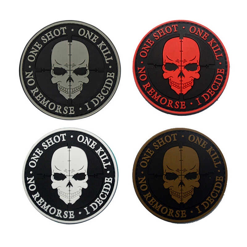 Tactical PVC Patches 3D Black Sniper One Shot One Kill No Remorse I ...