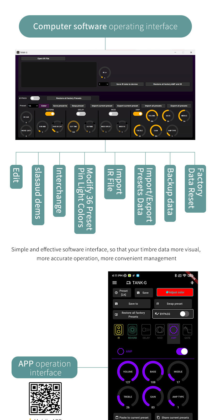 M-VAVE Tank-G V2 Guitar Multi-Effects Pedal Rechargeable 36 Presets 9 ...