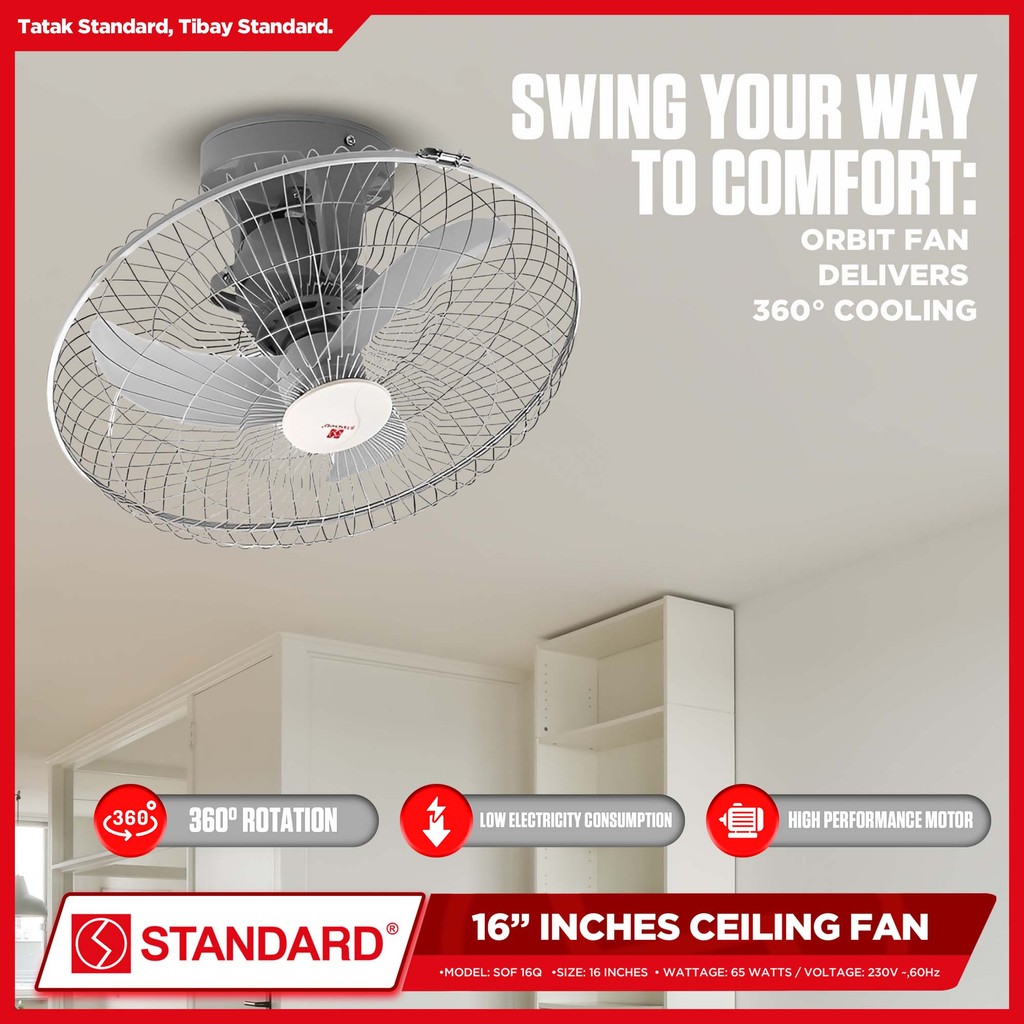 Standard Orbit Fan / Ceiling Fan 16" Plastic Banana Type Blade (4 Speed ...