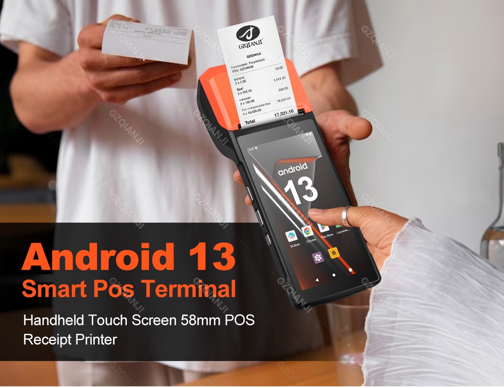 4G Android 13 PDA with 58mm Printer 2D Barcode Scanner WiFi/Bluetooth ...