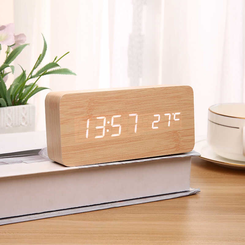 Modern Simplicity Wooden Led Digit Smart Alarm Clocks for Bedside Table ...