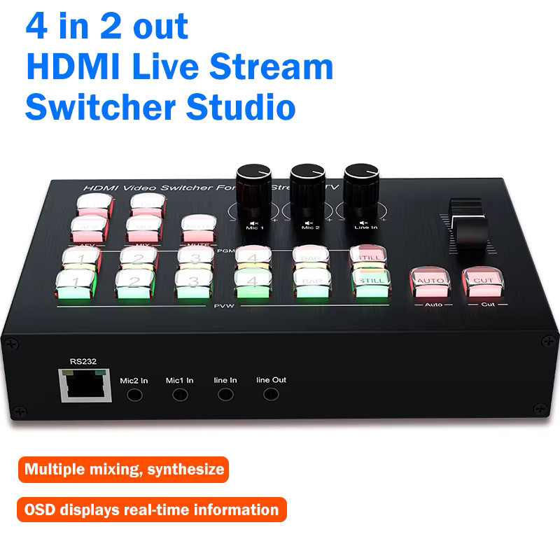 4 in 2 out HDMI Live Stream Switcher Studio Mic Mixer Multi Camera Live ...