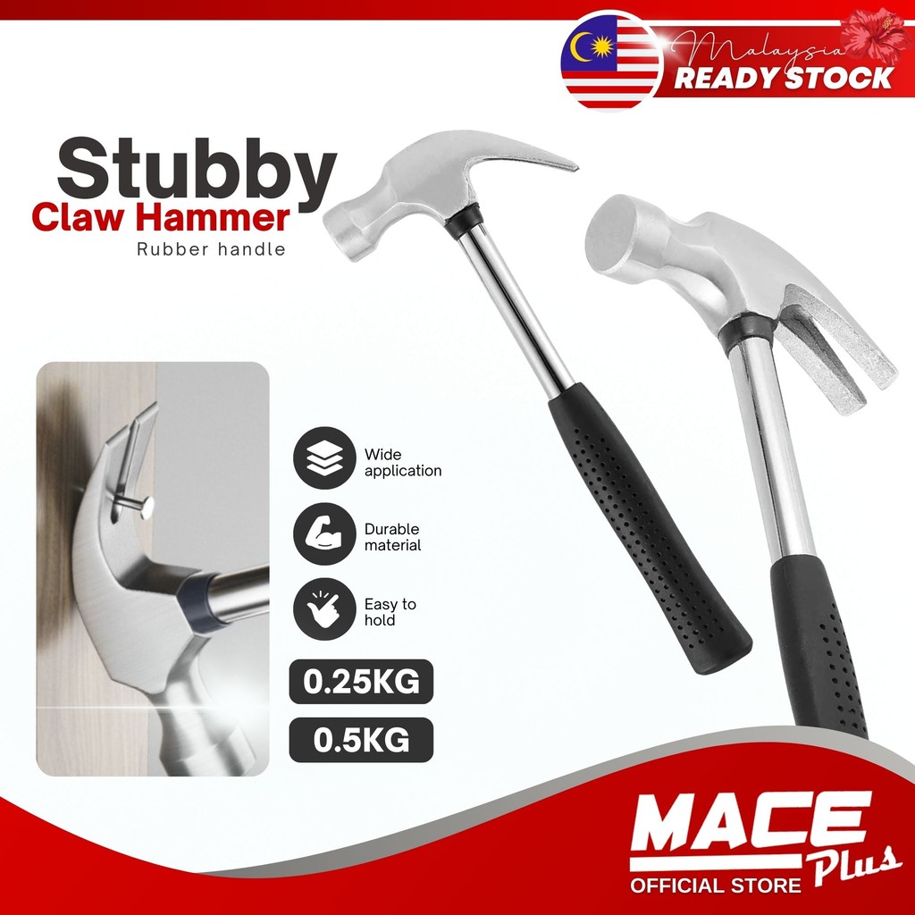 0.25KG 0.5KG Stubby Claw Hammer Multipurpose Rubber Grip Claw Nail ...