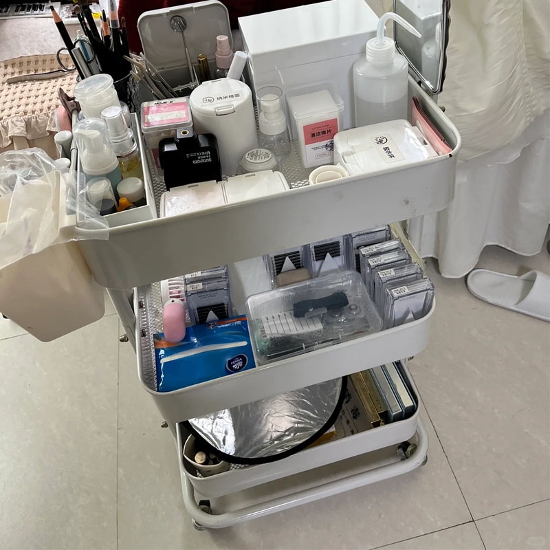 Multi-functional Eyelash Tool Storage Cart 3-tier Plastic Rolling Utility Carts with Handle ...
