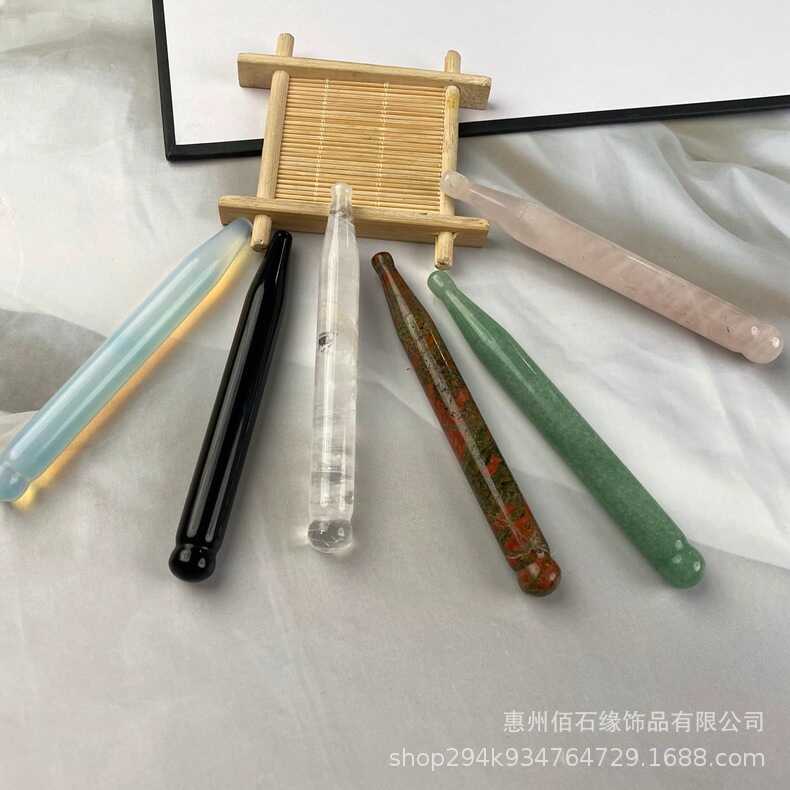 Massage Eye Wand Natural Rose Quartz Stone Acupuncture Pen Face Gua Sha ...