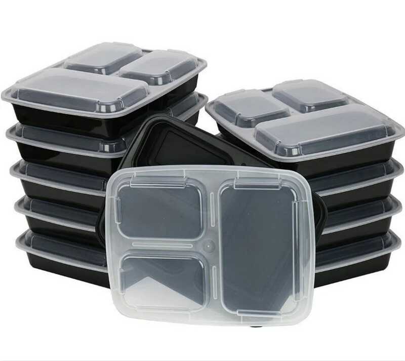 12 Pack Meal Prep Containers 3 Compartment Food Storage Lunch Bento Box ...