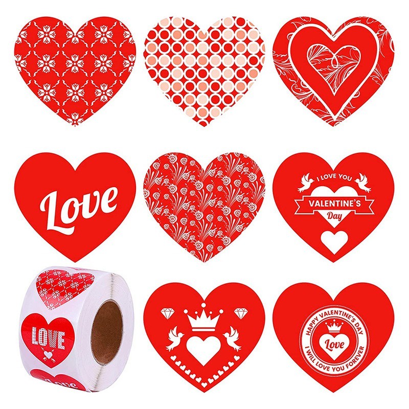 500Pcs/Roll Valentine's Day Heart Stickers - Colorful Heart Scrapbook ...