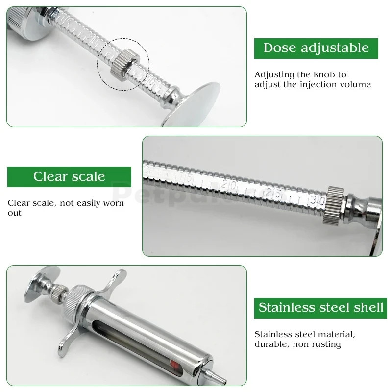 Veterinary Injection Stainless Steel 20ml Reusable Metal Syringe for ...