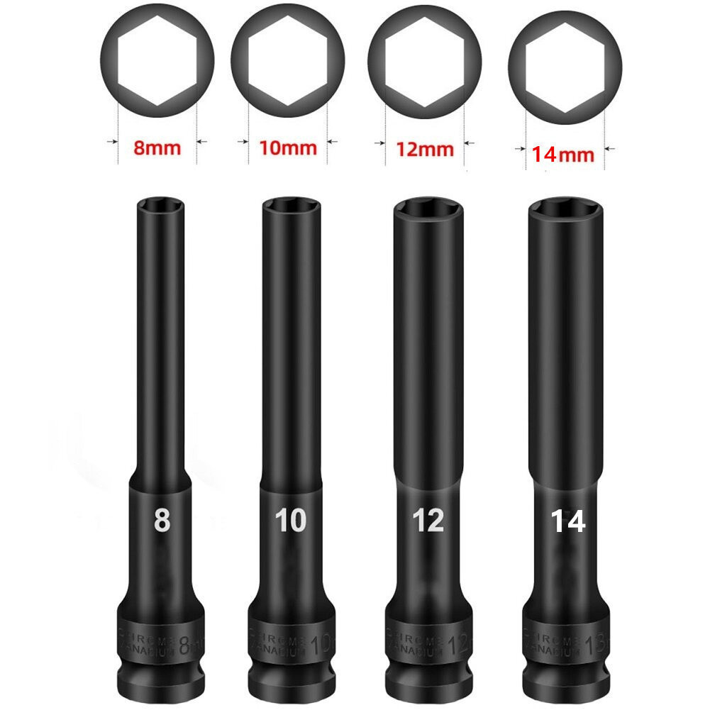 8-14mm 1/2 Drive Long Deep Hex Socket Impact Wrench Head Spanner Set ...