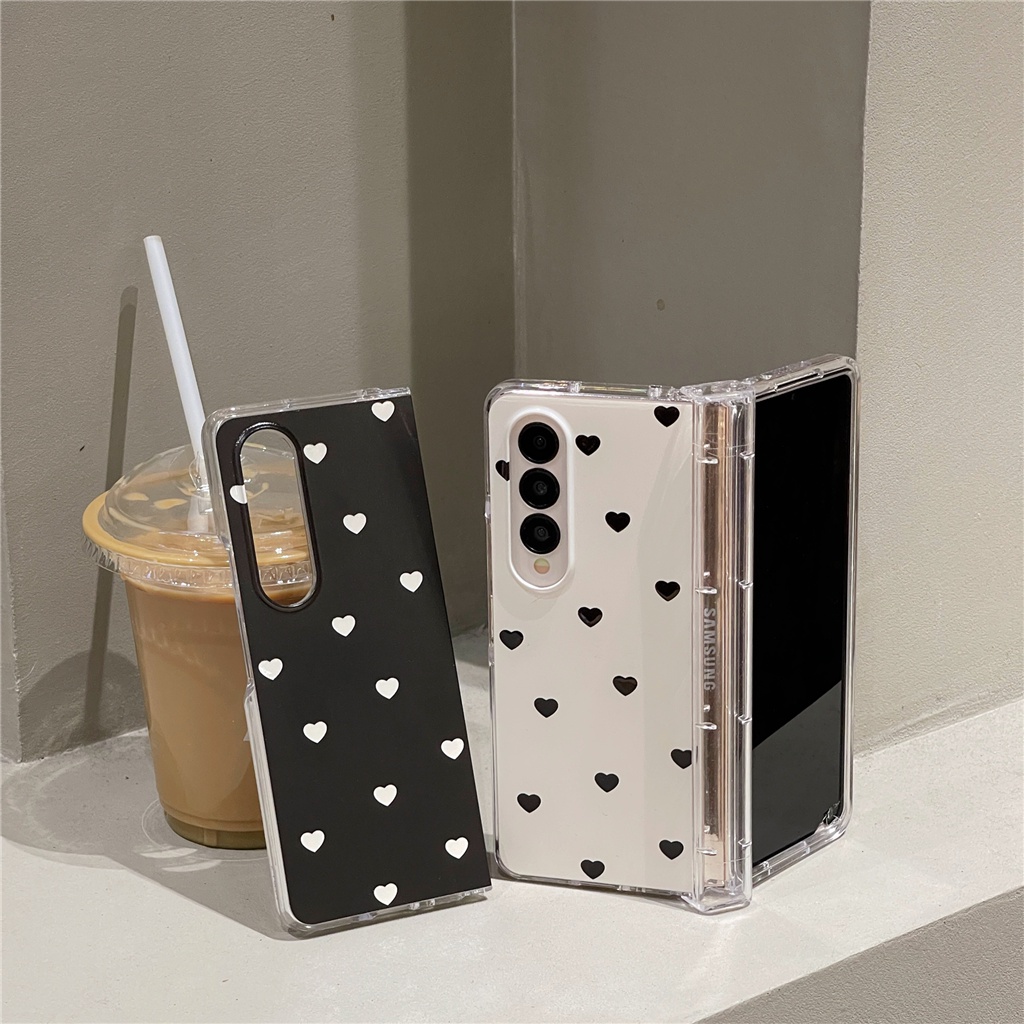 Cute Korean Fresh Full Screen Love Heart Black White Simple Case for ...