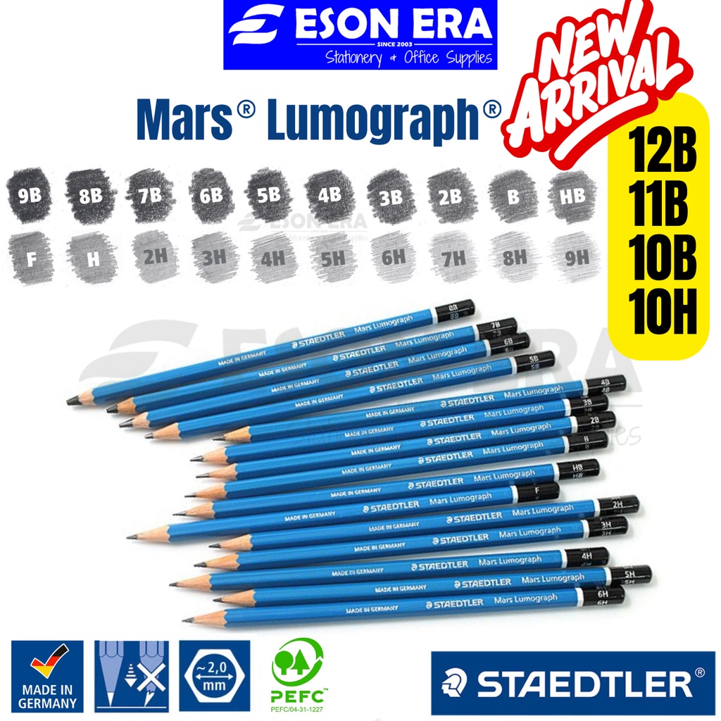 Staedtler Mars Lumograph Pencil 100 12B 11B 10B 9B 8B 7B 6B 5B 4B 3B 2B B F HB H 2H 3H 4H 5H 6H ...