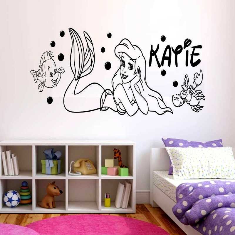 Personalized Name Wall Sticker Ang Mermaid Princess Wall Decals Babae ...