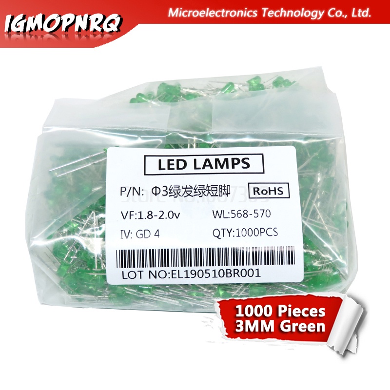 1000pcs Green light-emitting diodes Green turn Green 3mm led | Shopee ...