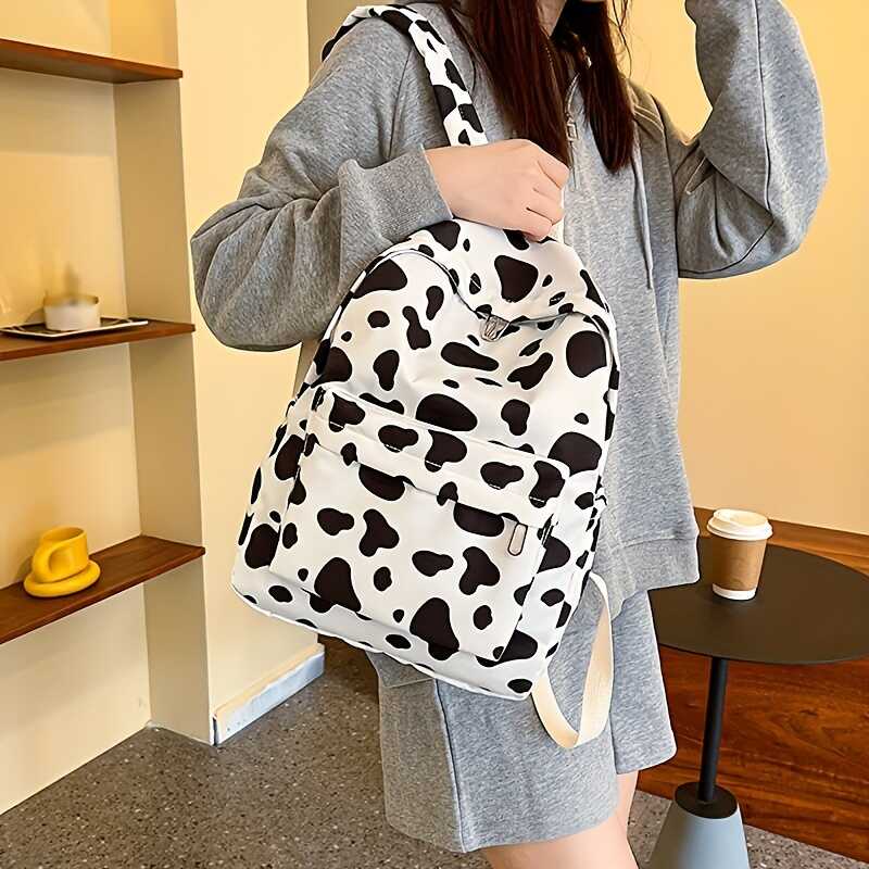 Kawaii Cute Cow Print Backpack, Preppy College School Daypack, Travel ...