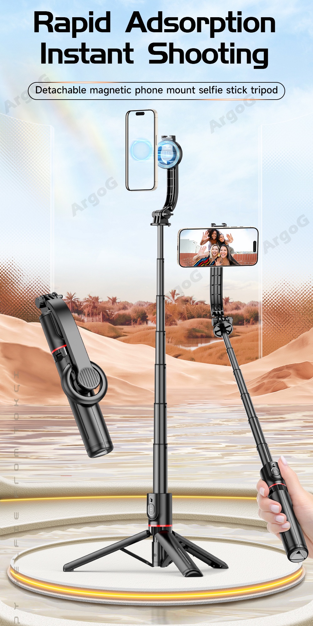 ArgoG 104CM Magnetic Selfie Stick Tripod with Wireless Remote All-in ...