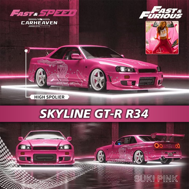 PreSale FS 1:64 Skyline GTR R34 High Wing SUKI Pink Diecast ama Car ...