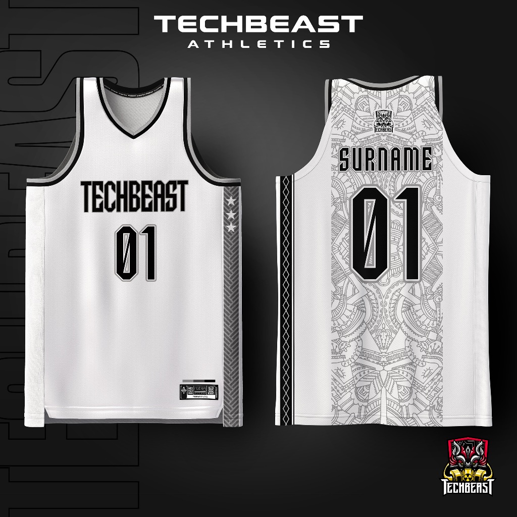 General White Full Sublimation Basketball Jersey Techbeast ( CUSTOM NAME + NUMBER ) | Shopee ...