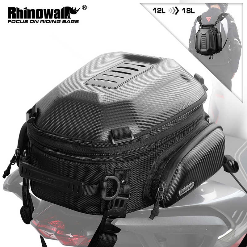 Rhinowalk Motorcycle Tail Bag 12L-18L Expandable Hardshell Motor Rear ...
