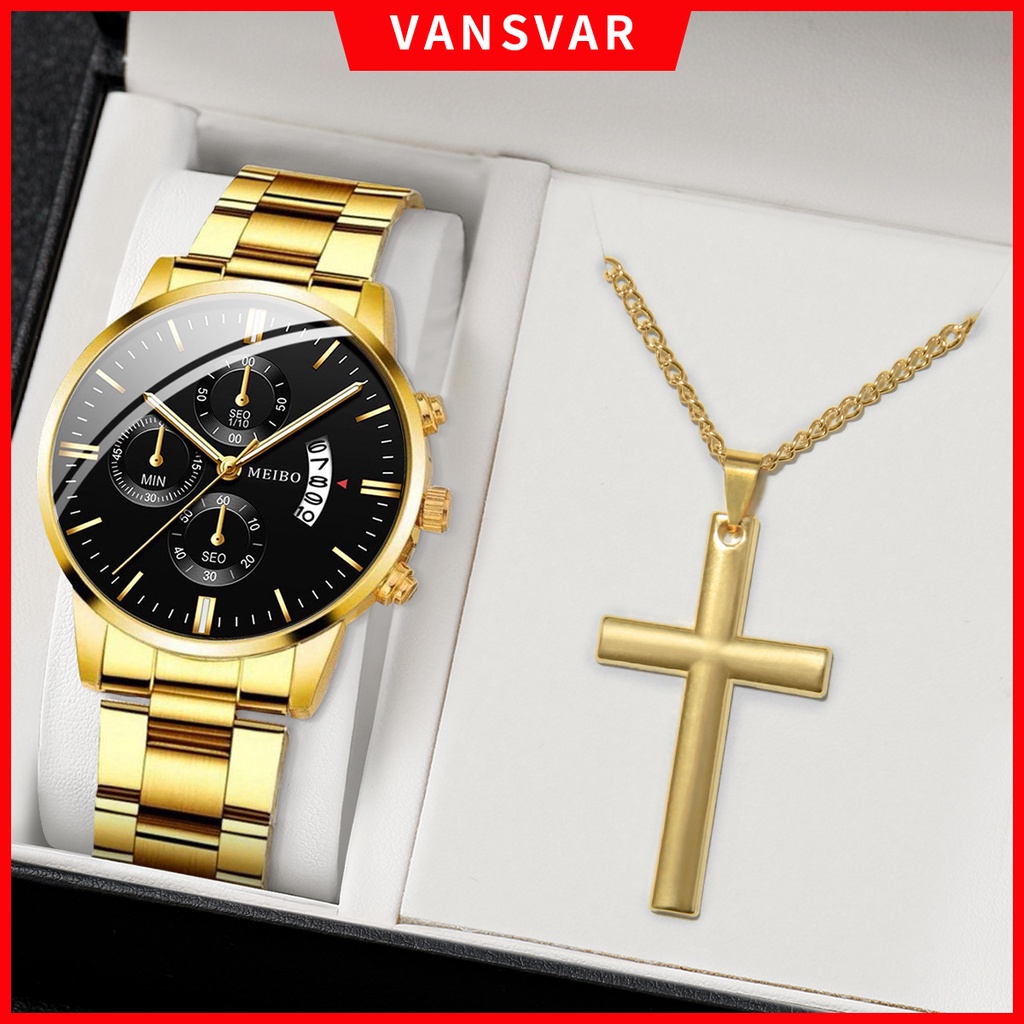 Fashion Men Stainless Steel Watch Luxury Calendar Quartz Wrist Watch ...