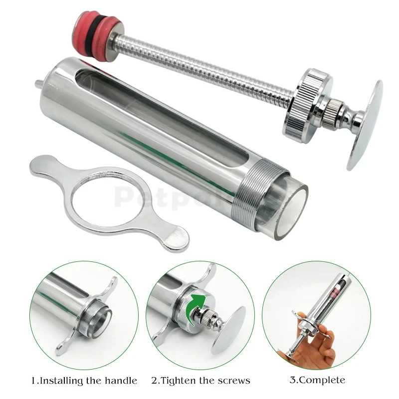Veterinary Injection Stainless Steel 20ml Reusable Metal Syringe for ...