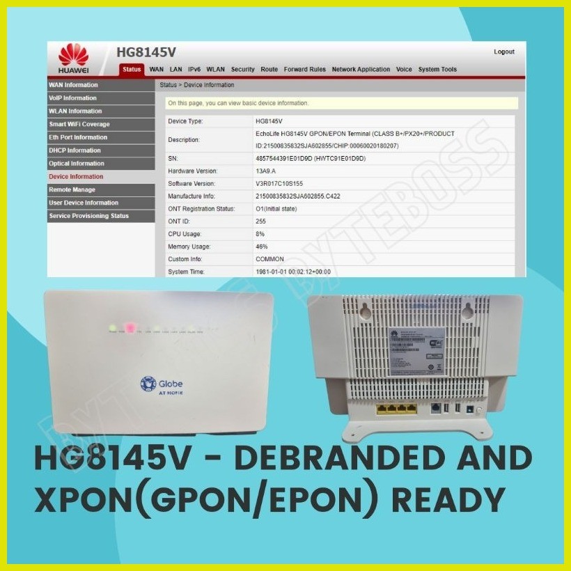 ♒ Huawei HG8145V GPON EPON XPON OLT ONU FTTH MODEM WIFI EXTENDER REPEATER ACCESS POINT pisowifi ...