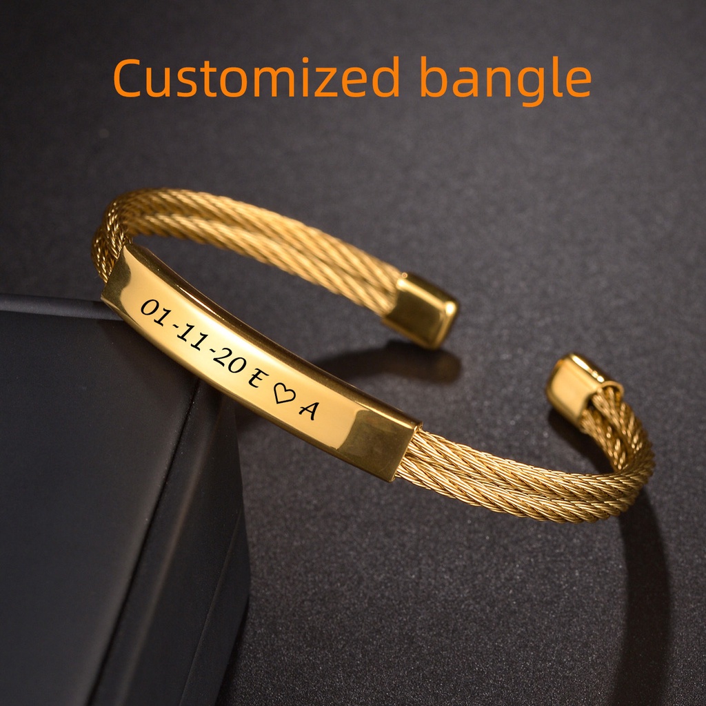 Customized Name Stainless Steel Elbow Opening Bracelet For Male And ...