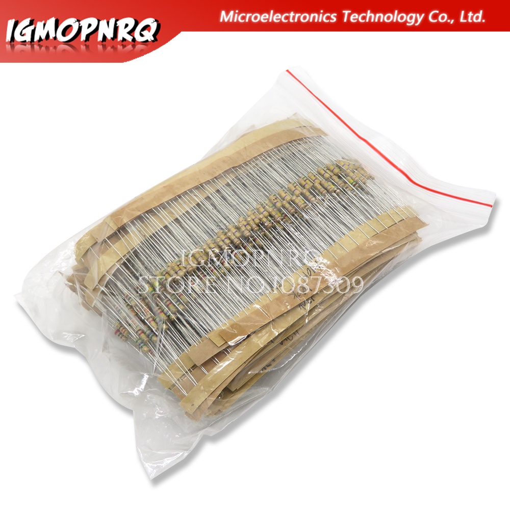 1500PCS 1/4W Carbon Film Resistors Assorted kit 75Values (1 ohm~ 10M ...