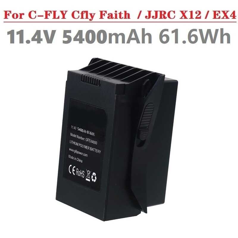 11.4V 5400mAh Battery For C-FLY Cfly Faith / JJRC X12 / EX4 RC Drone Spare Parts Accessories ...