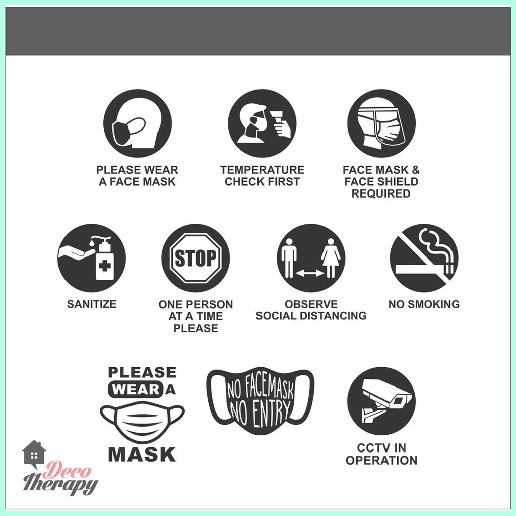 No Face Mask No Entry Sign Wall Sticker New Normal Protocol Decotherapy ...