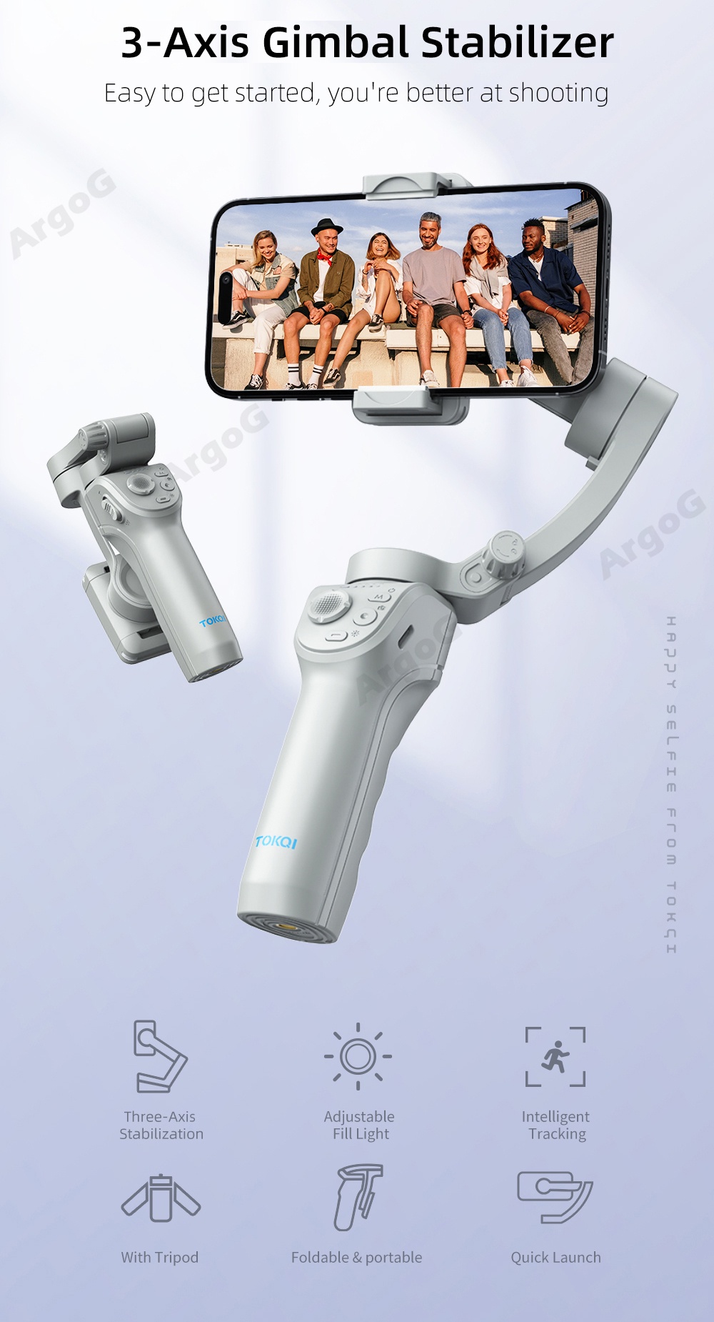 Gimbal Stabilizer for Smartphone 3-Axis Handheld Phone Gimbal with LED ...