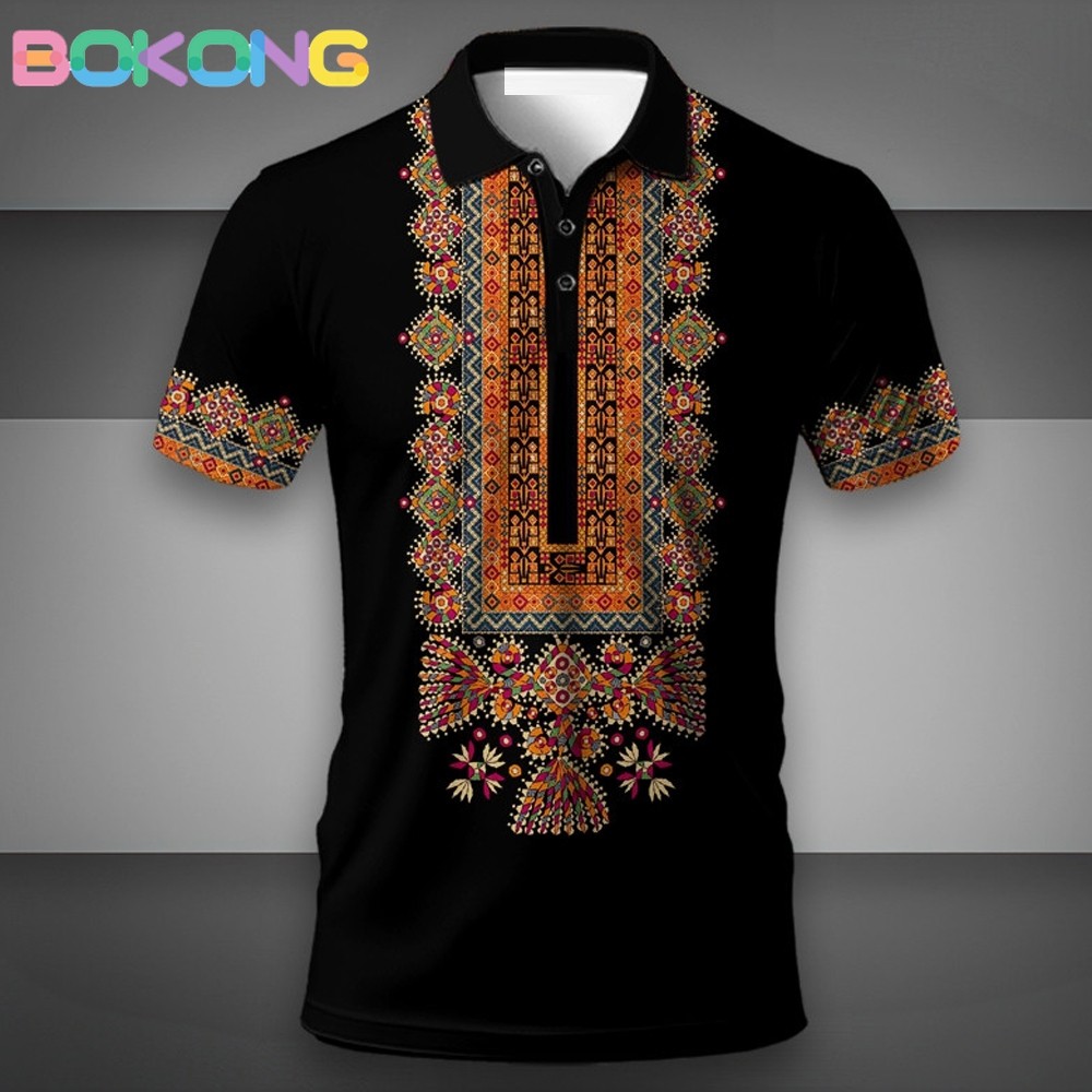 2025 Ethnic Style Asean Barong Men's POLO Short-sleeved Shirt 3D Floral ...