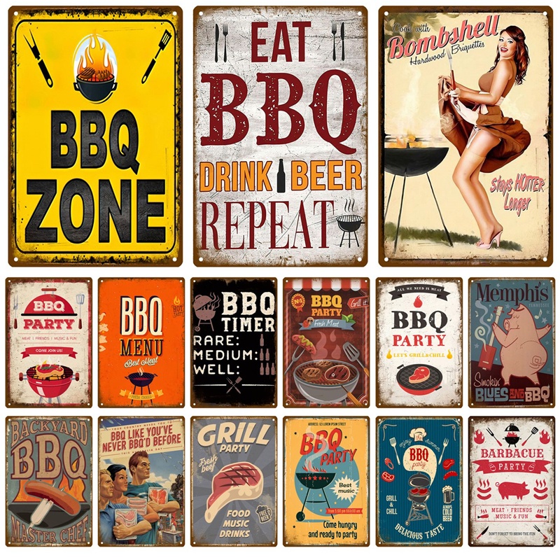BBQ Zone Metal Sign Vintage Tin Sign Dad`s BBQ Yard Outdoor Party ...