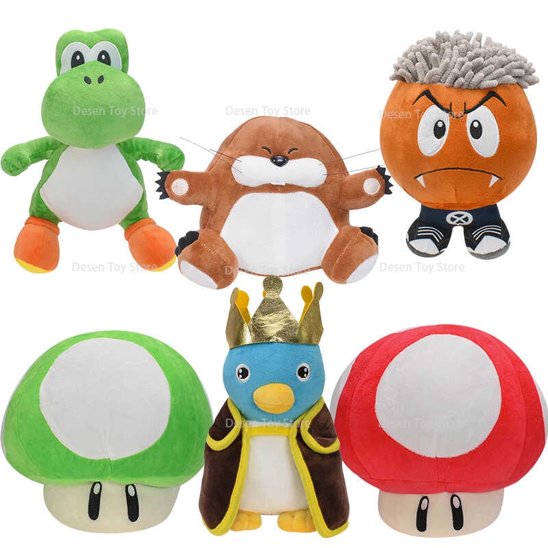 Anime Mario Bros Plush Toys Green Yoshi Monty Mole Ken Carson Goomba ...