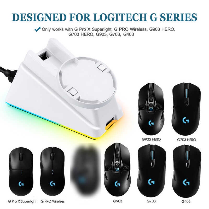 Pag-Charge ng Dock puti para sa Logitech G403 GPW GPX G703 G903 Wireless Gaming Mouse | Shopee ...