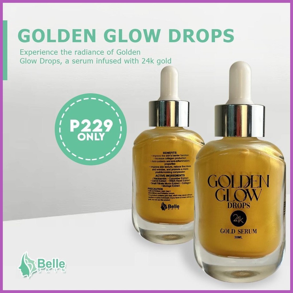 BELLE SKIN Golden Glow Drop 24k Gold Serum with Collagen and ...